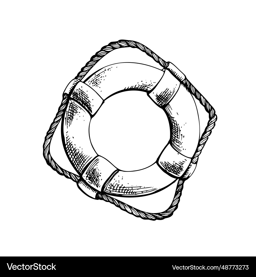Lifebuoy with rope isolated object drawn by hand Vector Image