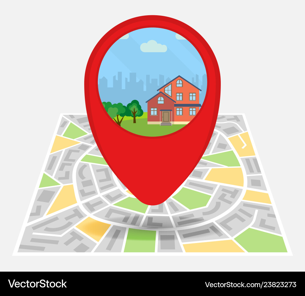 Map of an imaginary city with point Royalty Free Vector