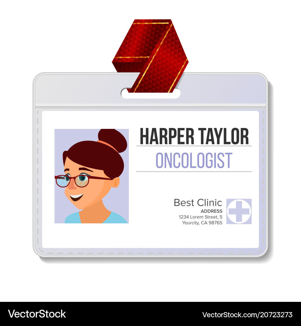 Oncologist identification badge woman Royalty Free Vector
