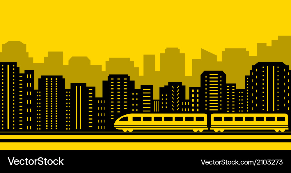 Passenger train on city background Royalty Free Vector Image