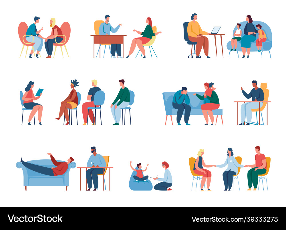 People at therapy session with psychologist Vector Image