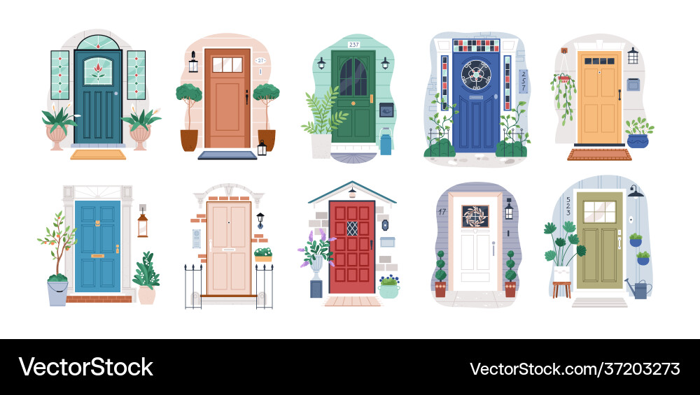 Set different house entrances porches Royalty Free Vector