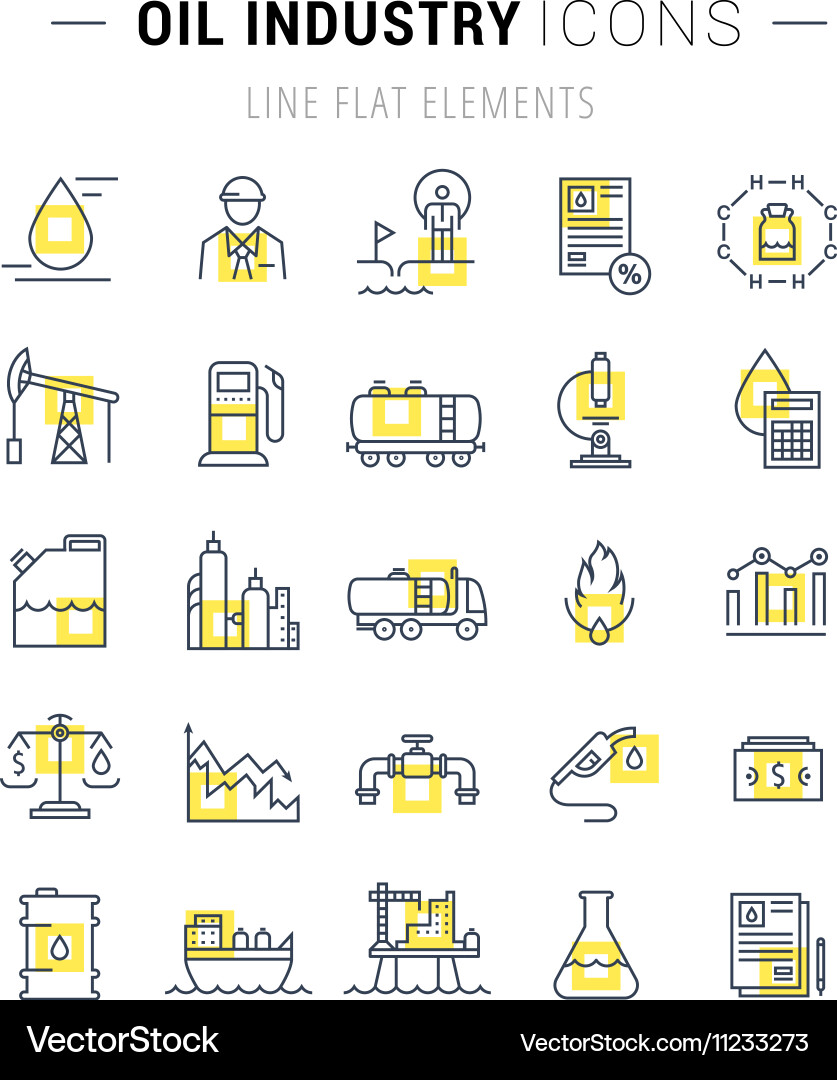 Set flat line icons oil industry Royalty Free Vector Image
