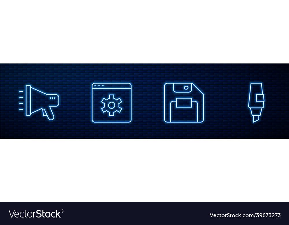 Set Line Floppy Disk Megaphone Browser Setting Vector Image