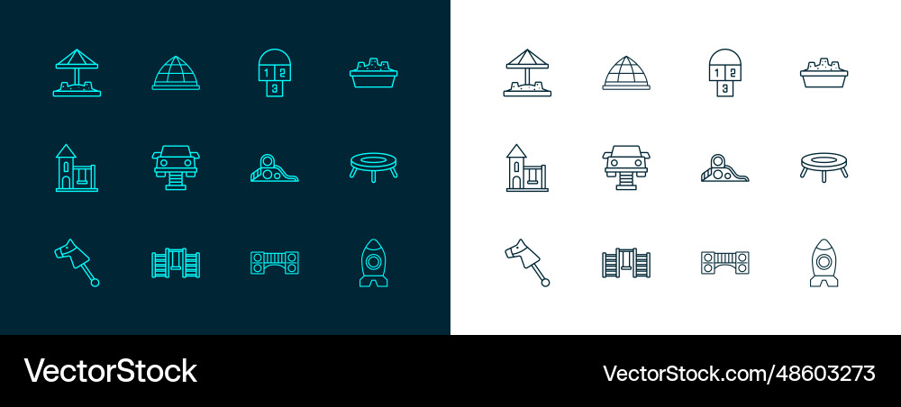 Set line sandbox with sand swedish wall slide Vector Image