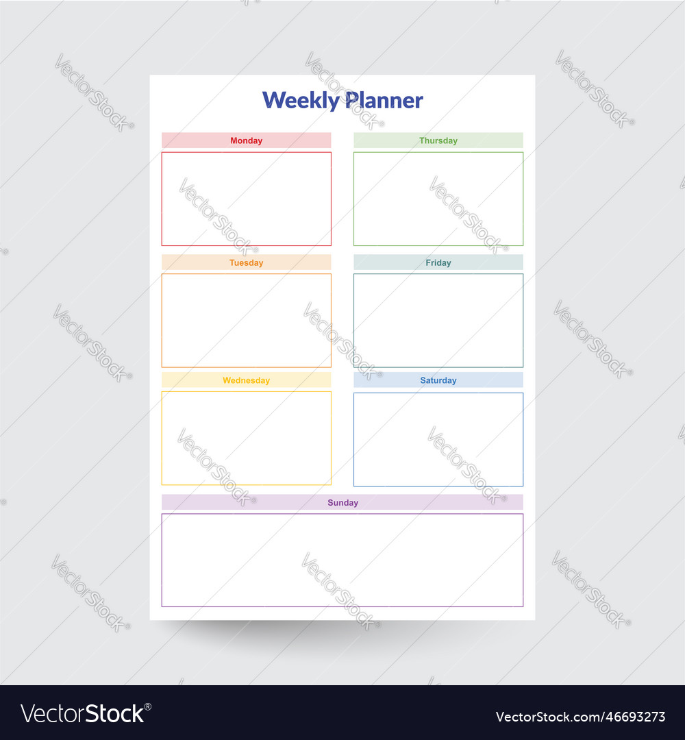 Weekly planner Royalty Free Vector Image - VectorStock