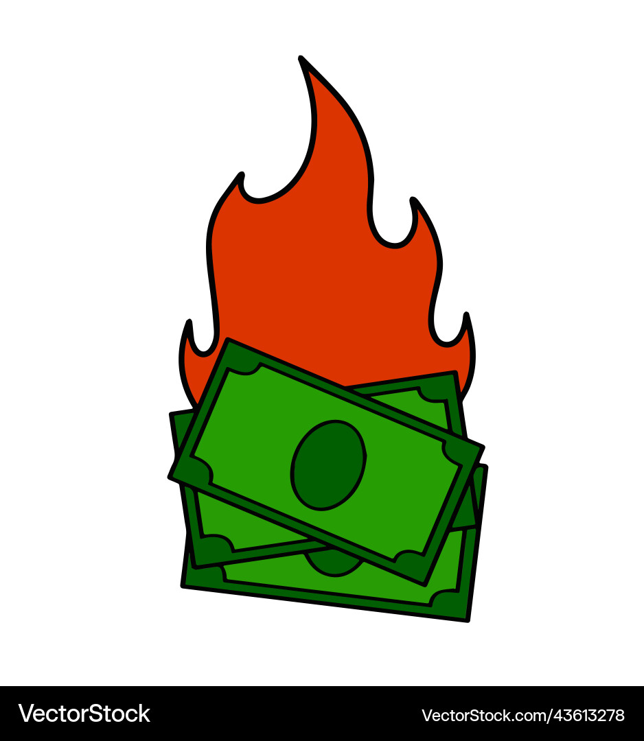 Burning dollar green money on fire Royalty Free Vector Image