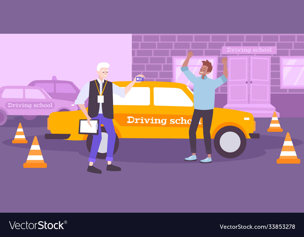 Driving school composition Royalty Free Vector Image