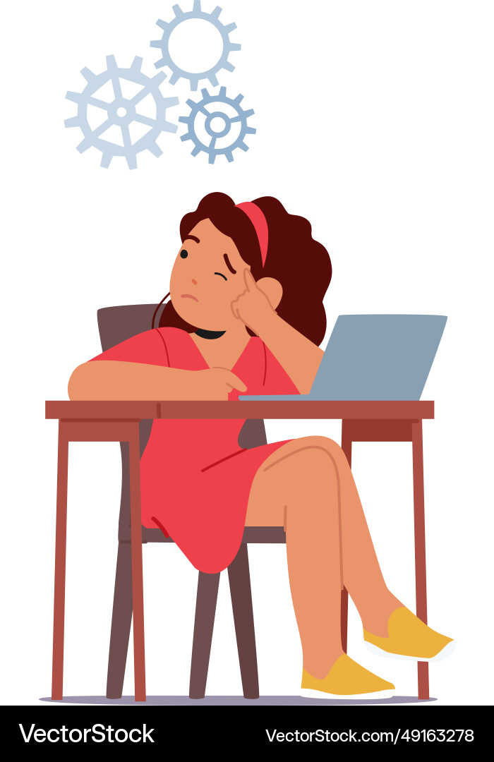 Perplexed child character sit at the desk Vector Image