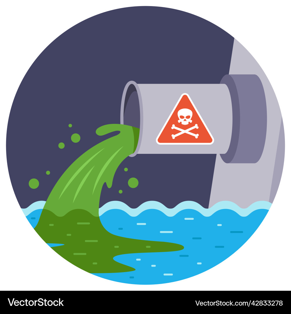 Pipe pours polluted water into the river Vector Image