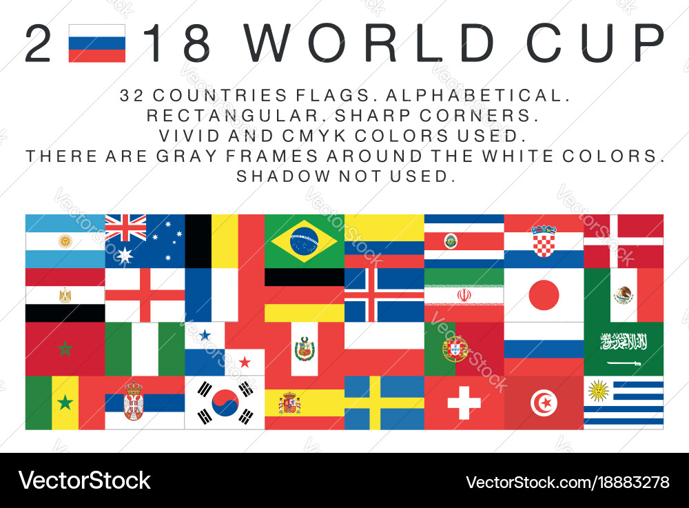 Rectangular flags 2018 world cup countries Vector Image