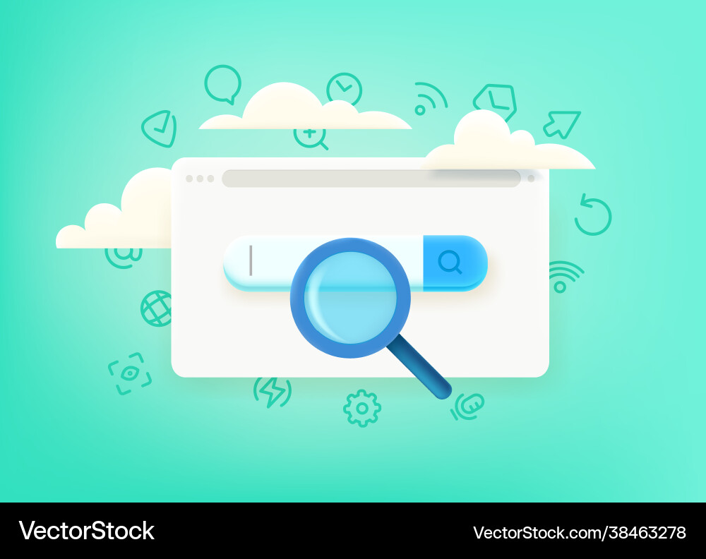 Search in internet concept with cute 3d style Vector Image