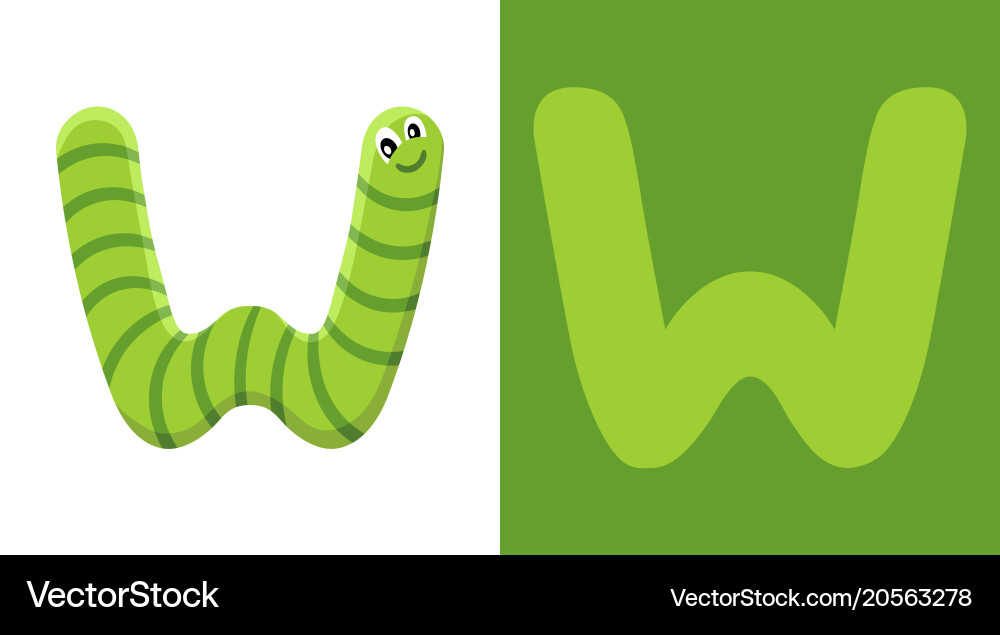 W is for worm letter w worm cute Royalty Free Vector Image