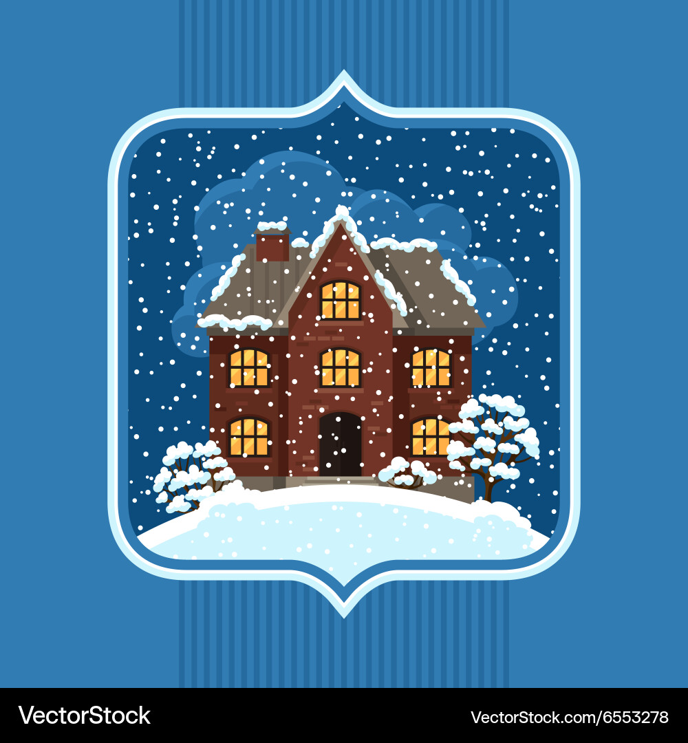 Winter card design with house and trees Royalty Free Vector
