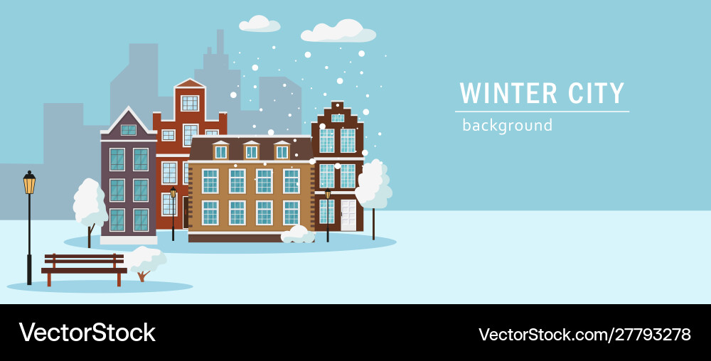 Winter snow city landscape Royalty Free Vector Image