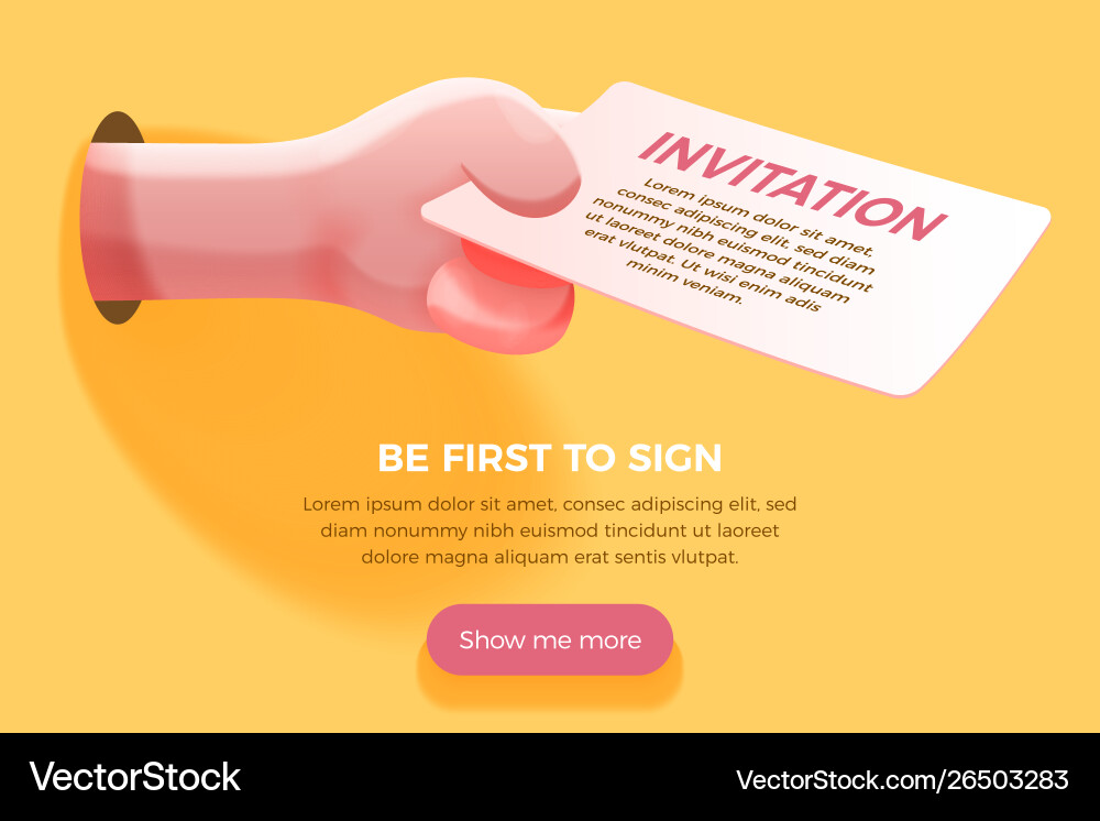 Cartoon realistic hand with invitation card Vector Image