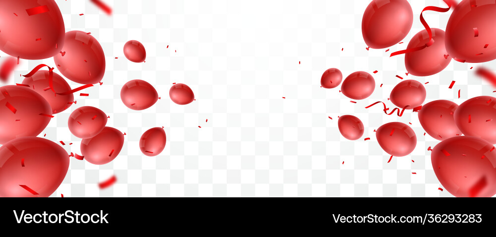 Celebration banner with red balloon and confetti Vector Image