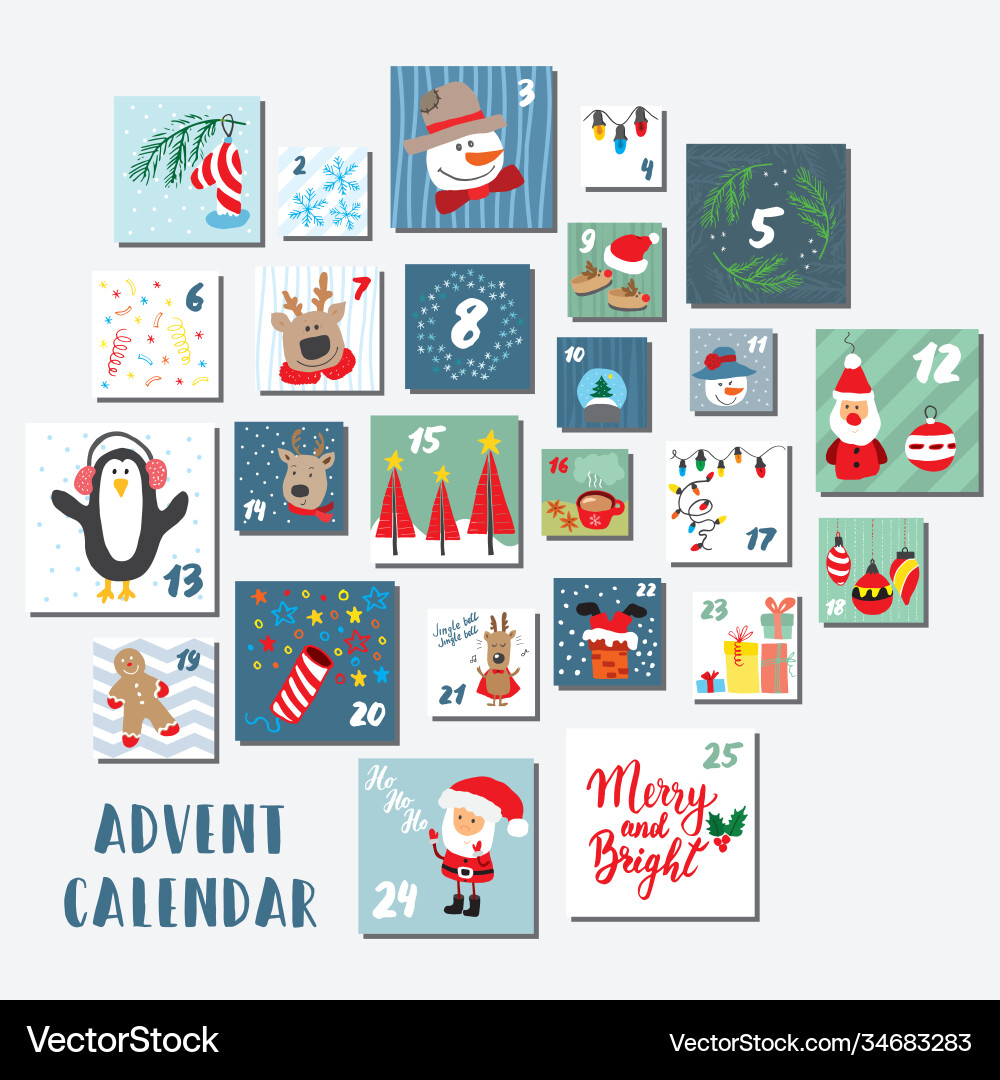 Christmas advent calendar hand drawn elements Vector Image