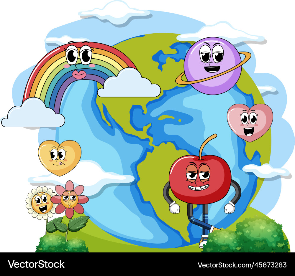 Earth globe with funny cartoon characters Vector Image