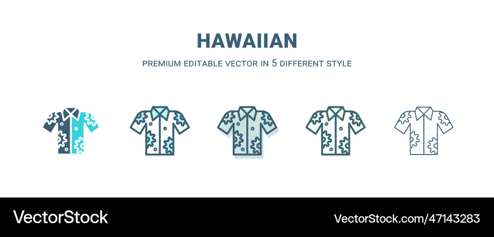 Hawaiian icon in 5 different style outline filled Vector Image