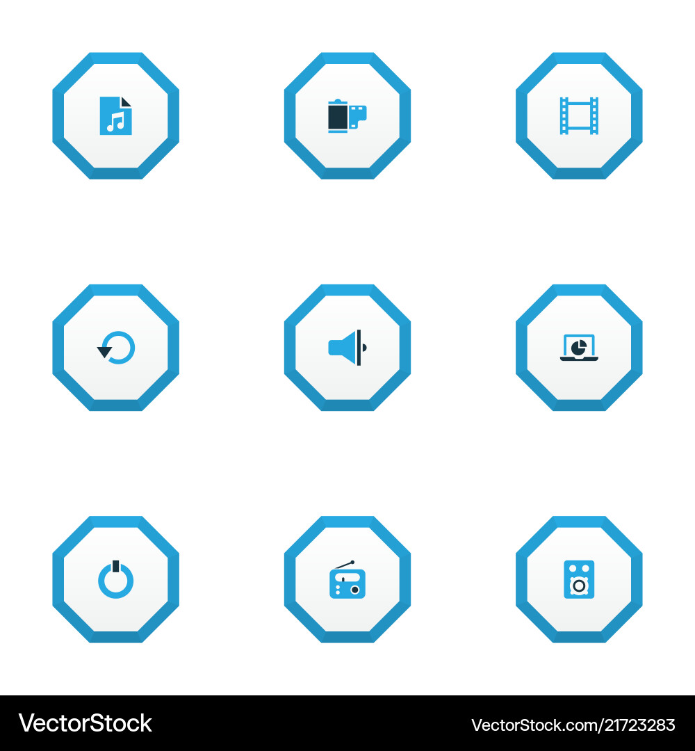 Media icons colored set with loudspeaker Vector Image