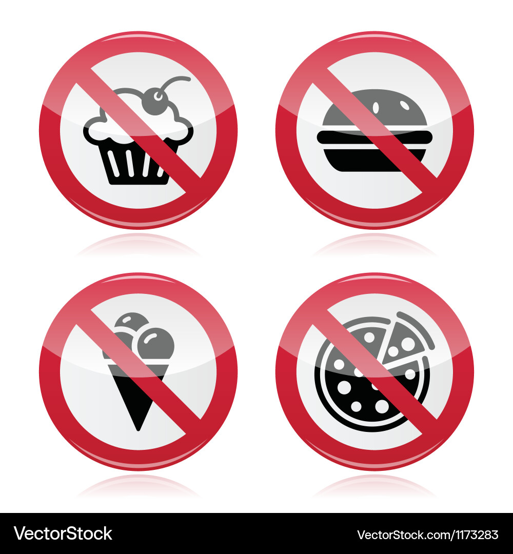 No fast food sweets warning red sign Royalty Free Vector