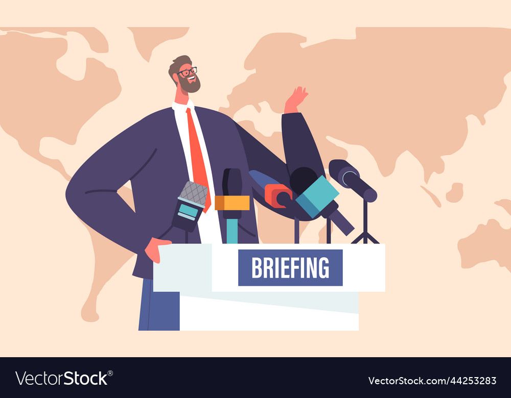 Press Conference Briefing Concept With Politician Vector Image