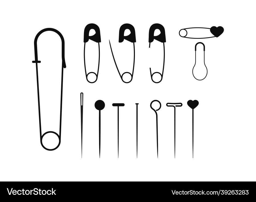 Safety fixing pin and needle black color set Vector Image