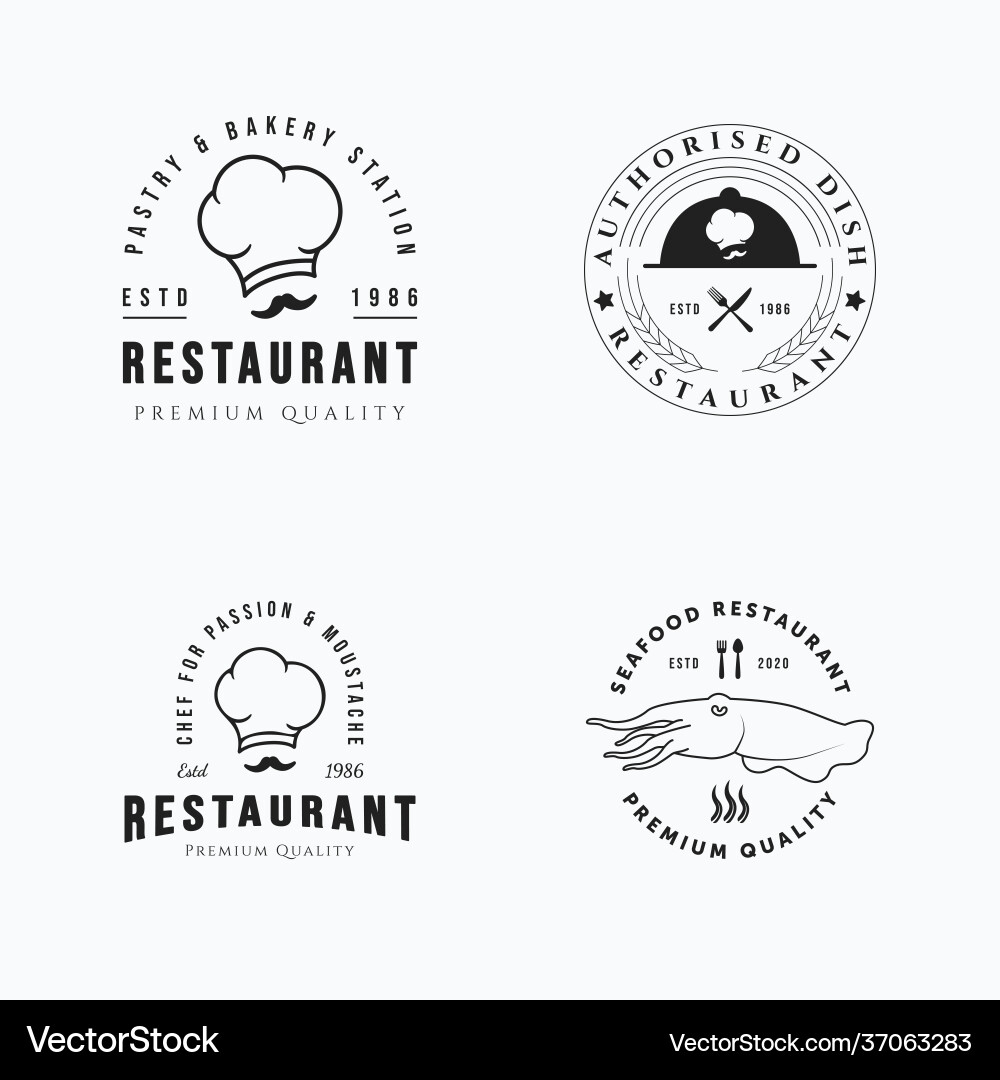 Set minimalist line art restaurant and chef Vector Image