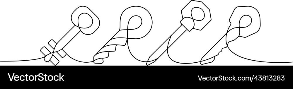 Set of key one line continuous drawing home Vector Image