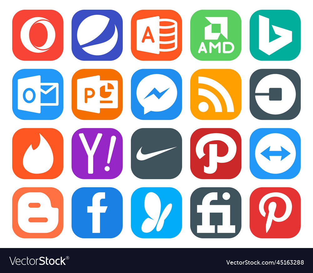 20 social media icon pack including teamviewer Vector Image