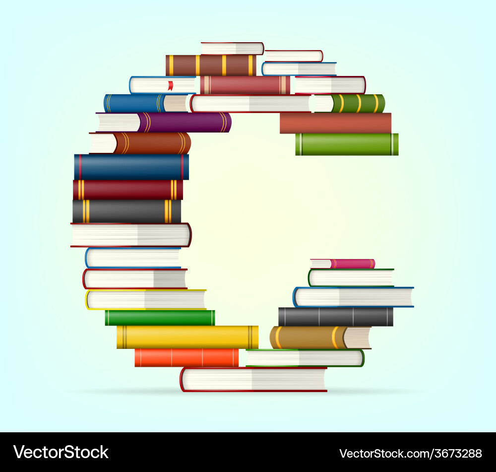 Alphabet from stacks of multi colored books Vector Image