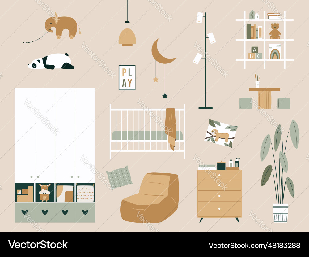 Baby room set with wardrobe cot shelves table Vector Image