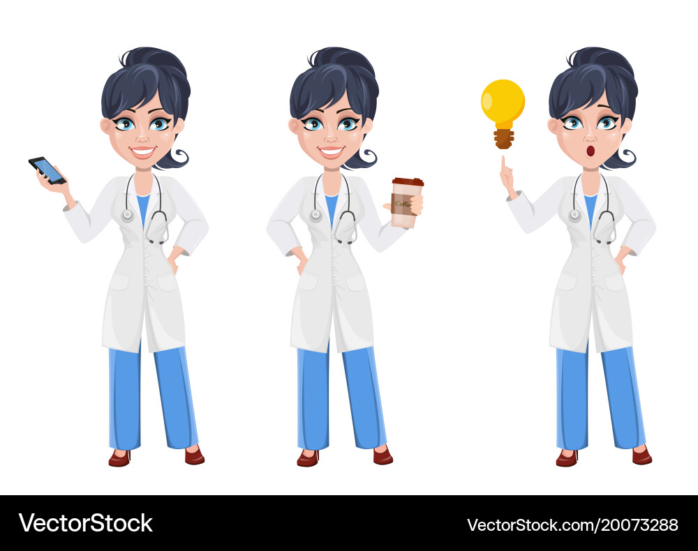 Beautiful cartoon character medic set Royalty Free Vector