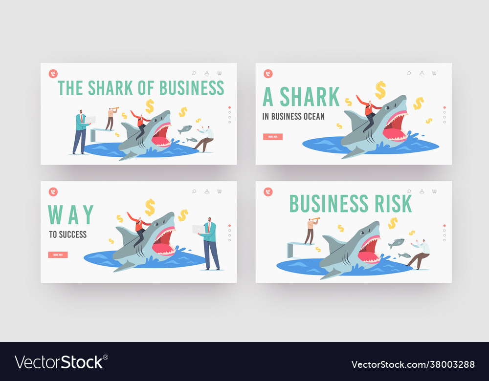 Business sharks landing page template set brave Vector Image