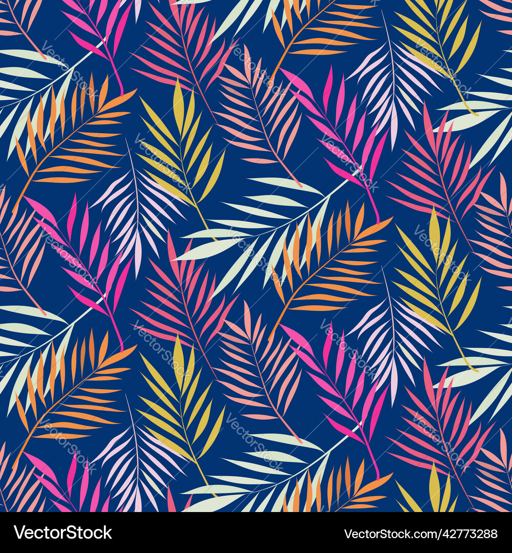 Colorful tropical palm leaves seamless pattern Vector Image