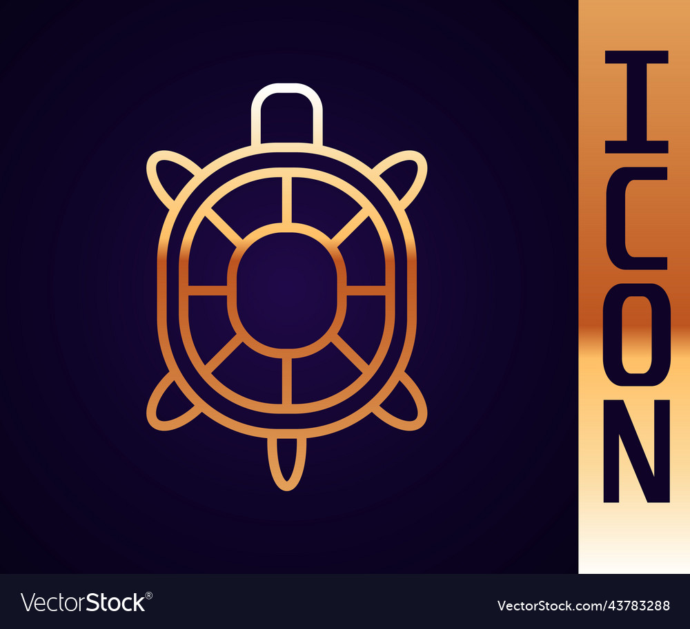 Gold line turtle icon isolated on black background