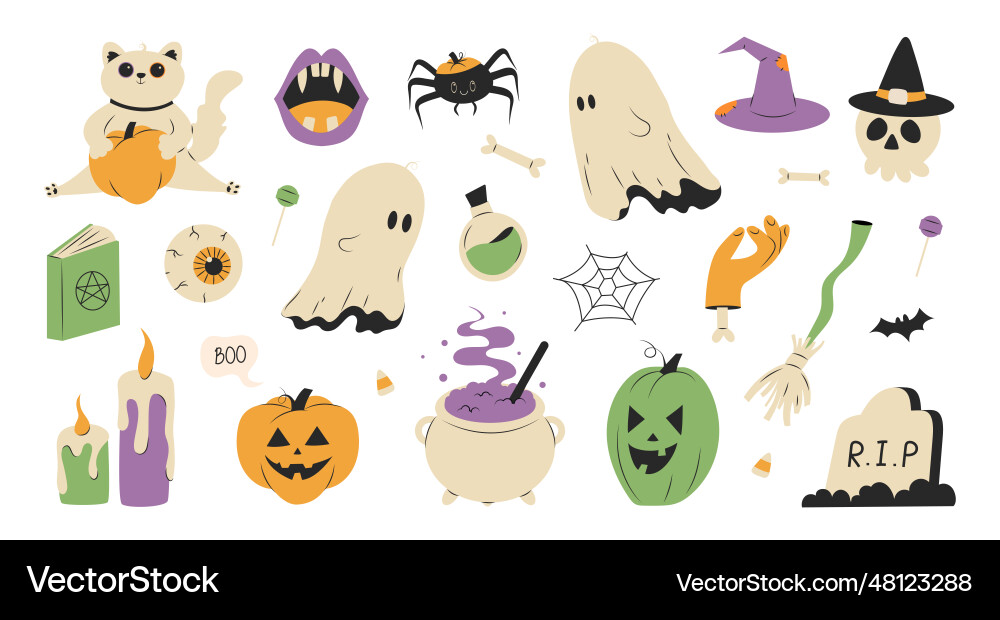 Halloween with cute and spooky characters Vector Image
