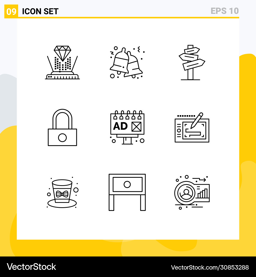 Pictograph set 9 simple outlines billboard Vector Image