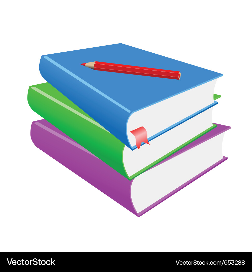 Red pencil and books on a white background Vector Image