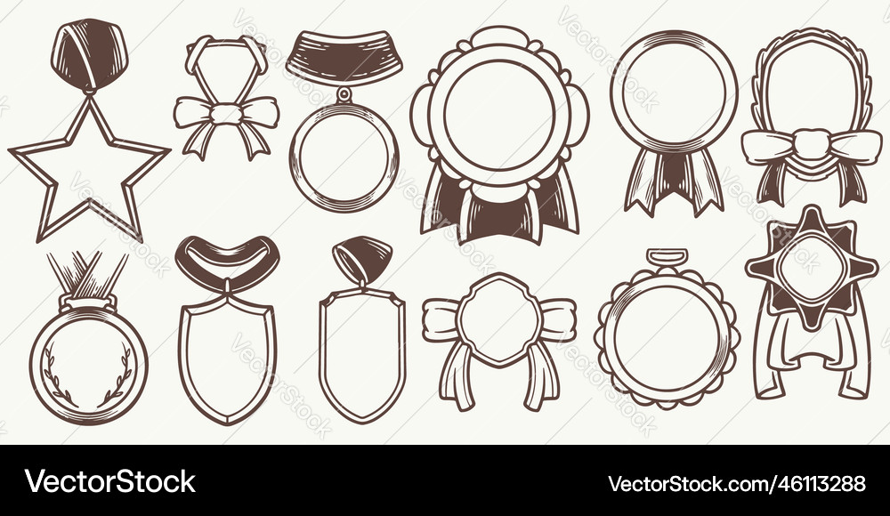 Twelve medals hand drawn set medal drawing Vector Image
