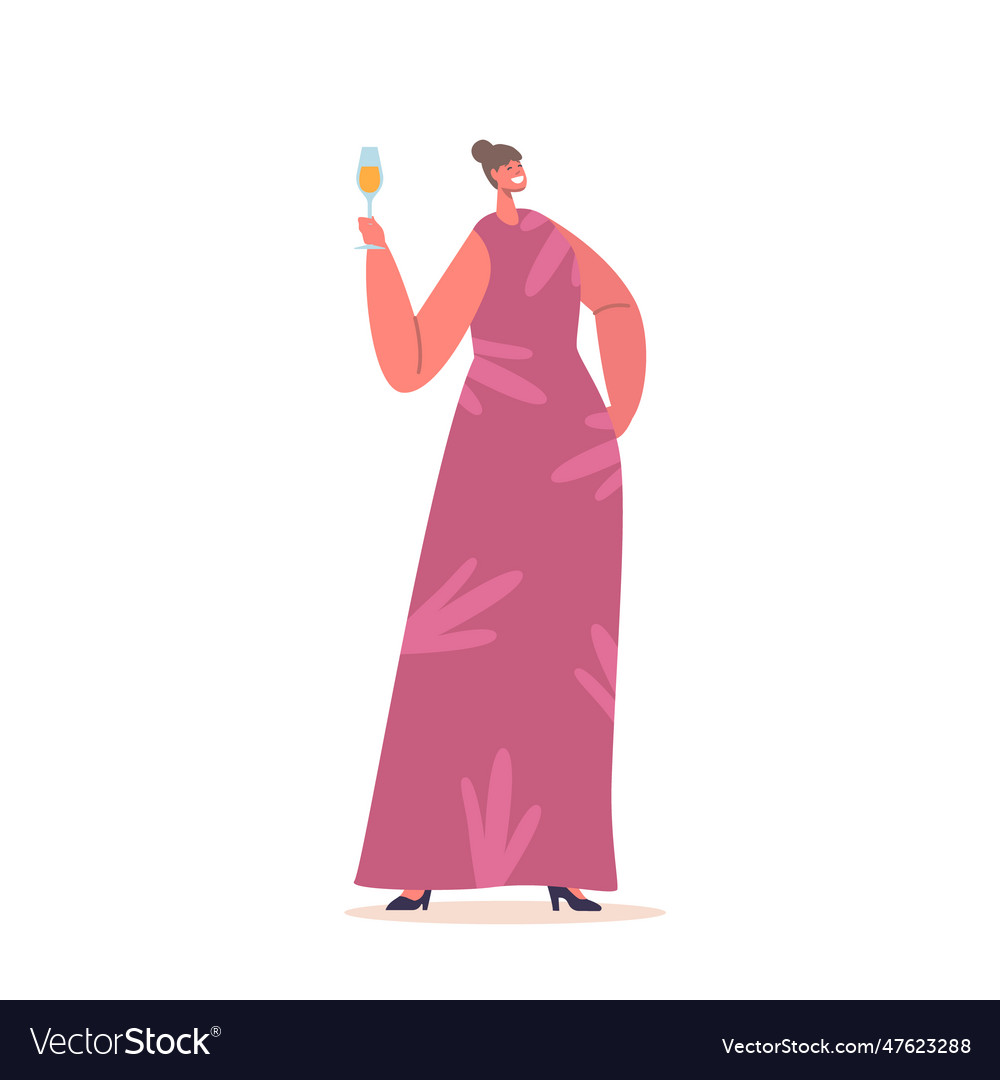 Young Stylish Woman Character Holding Wine Glass Vector Image