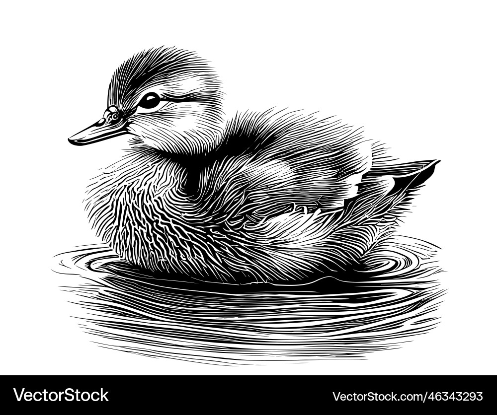 Duckling little floating hand drawn sketch Vector Image