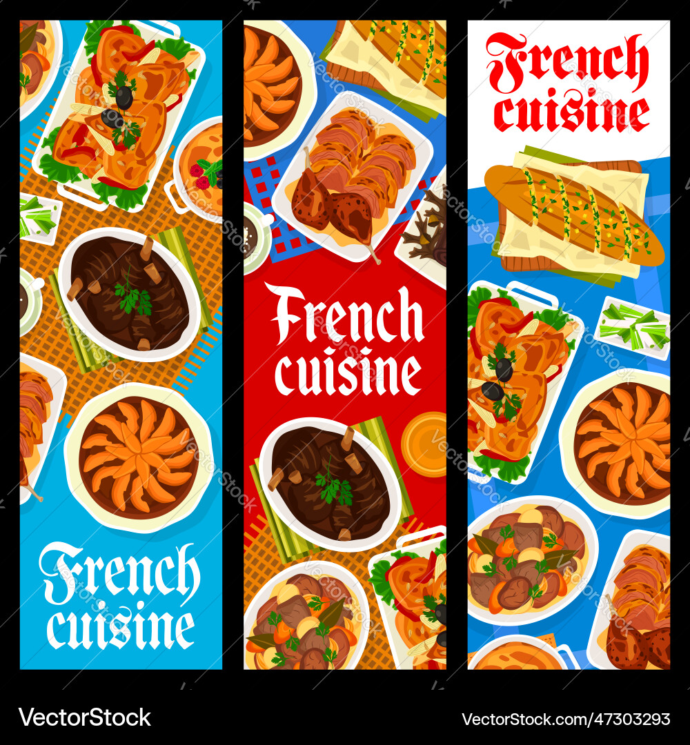 French cuisine restaurant meals banners Royalty Free Vector