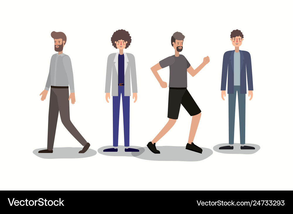Group of men walking and running characters Vector Image
