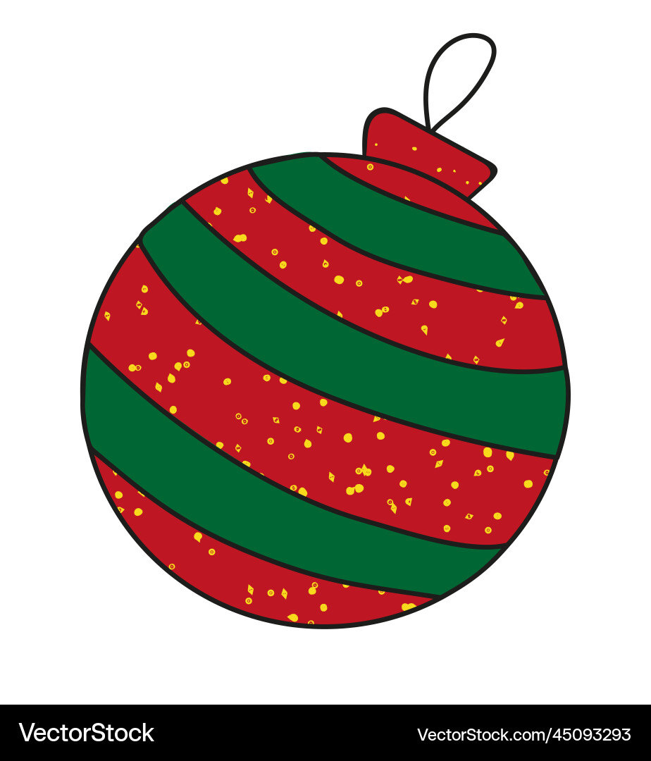 Icon sticker red tree toy ball with sparkles Vector Image