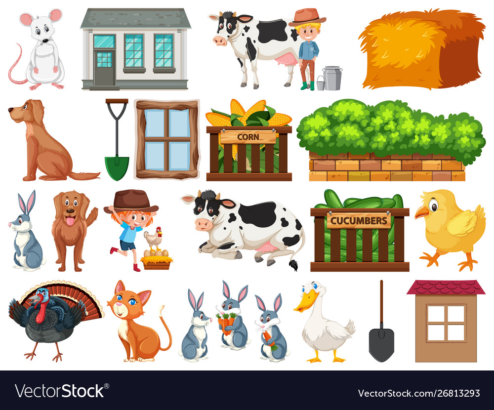 Large set isolated farm objects Royalty Free Vector Image