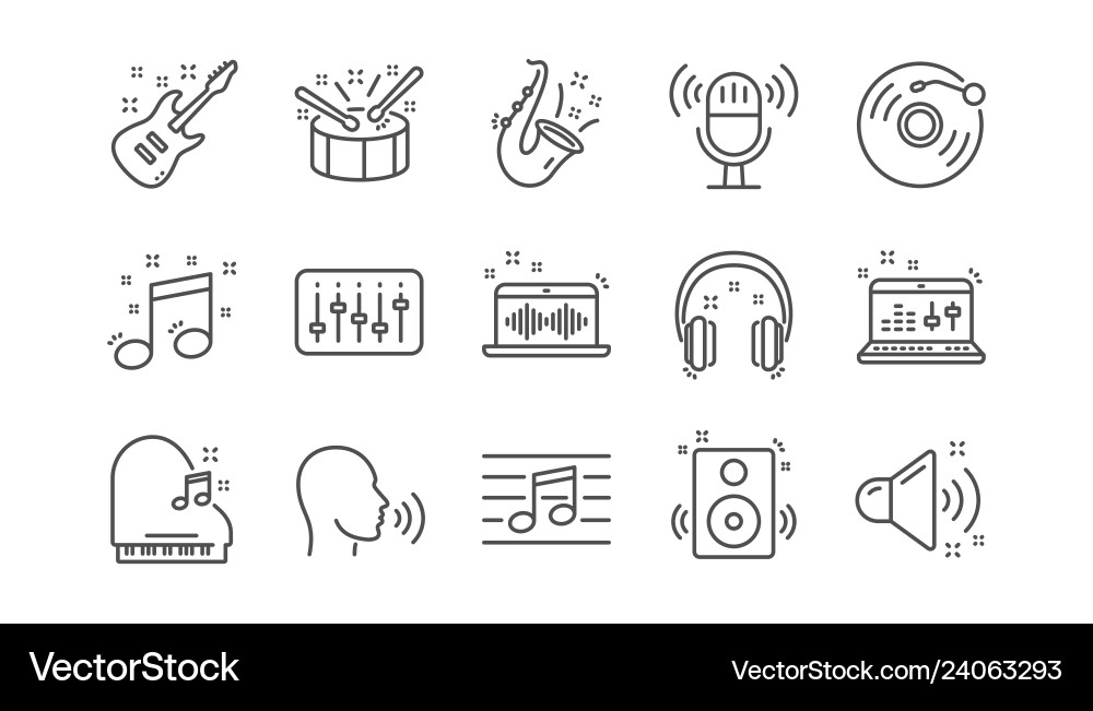 Music line icons guitar musical note Royalty Free Vector