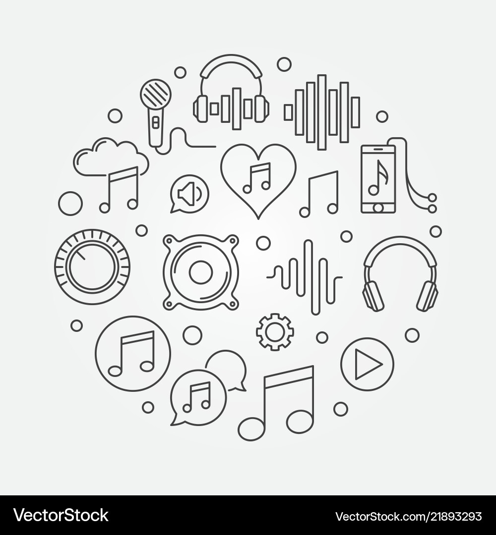 Music round in outline style Royalty Free Vector Image