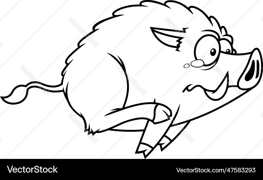 Outlined scared little wild boar cartoon character